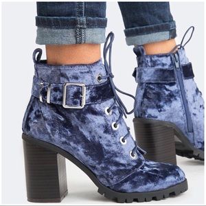 Shoes | New Crushed Velvet Blue Lace Up Hiking Boots | Poshmark